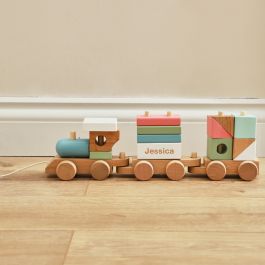 Personalised Wooden Train Pull-A-Long Toy with Blocks | My 1st Years